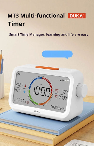 duka-mt3-multi-functional-clock-alarm-clock-temperature-and-humidity-meter-indoor-learning-timer ...