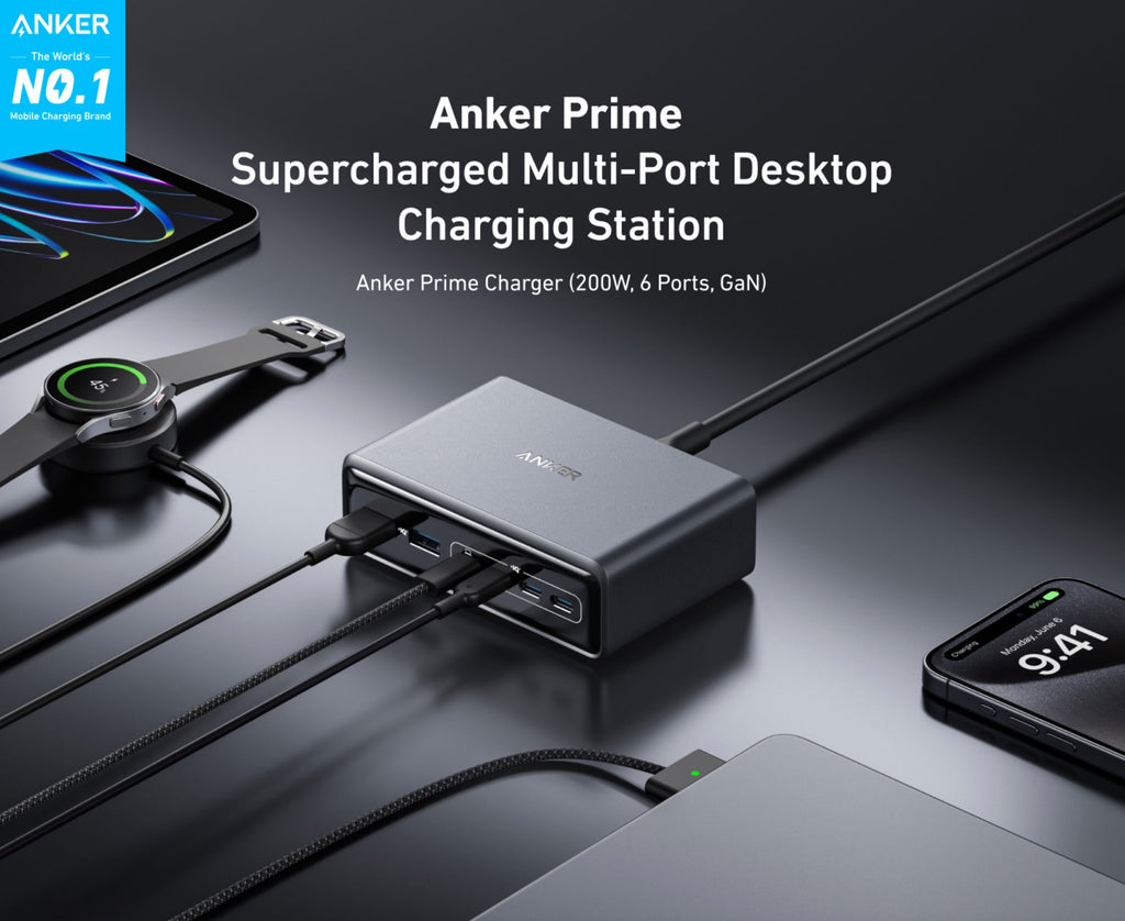 Anker Prime GaN 200W USB C Charger, 6 Port GaN 200W Charging Station ...
