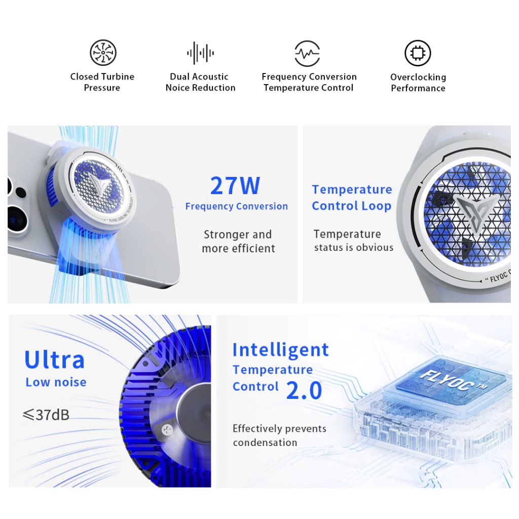 Flydigi B7 Back Clamp Cooler - Intelligent Temperature Control 2.0 Universal Cellphone Silent ...