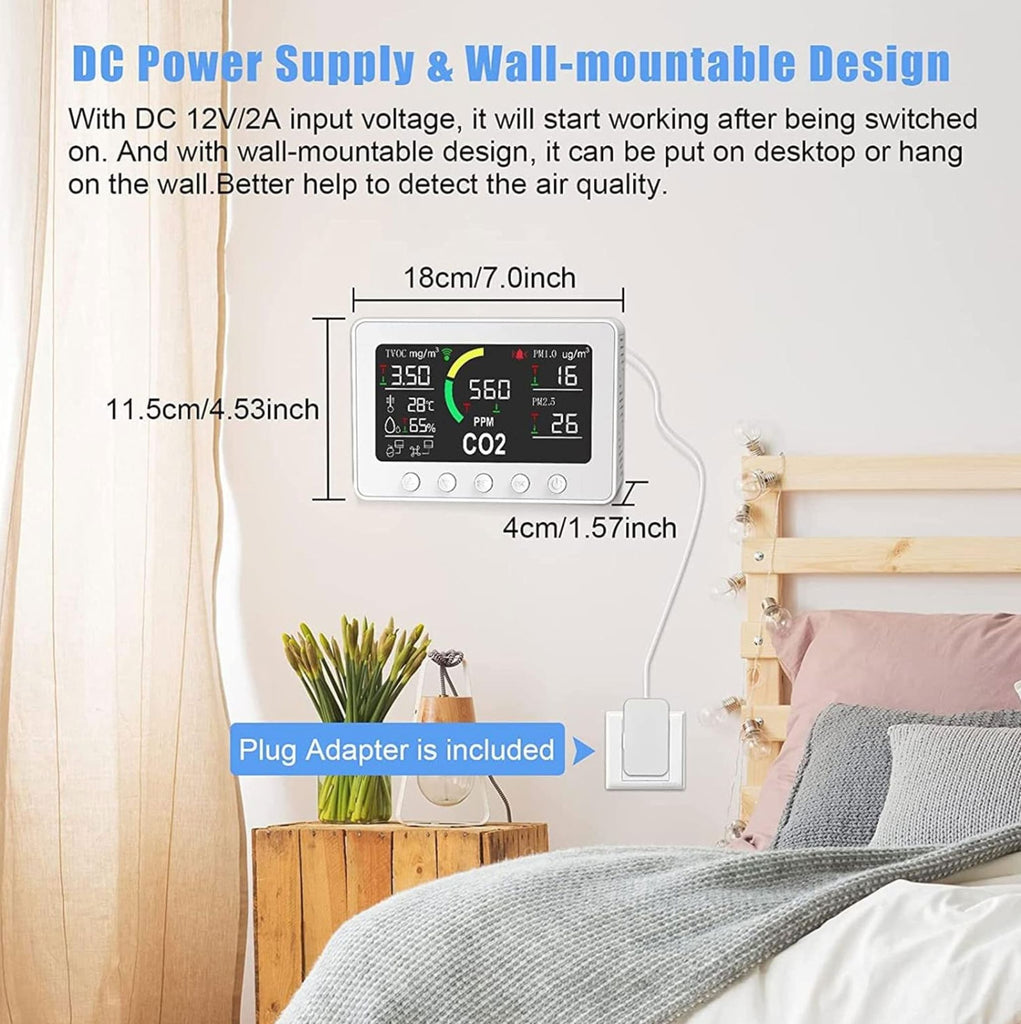 Furper Indoor Air Quality Monitor 7 in 1 TVOC PM2.5 CO2 Temp Humidity ...