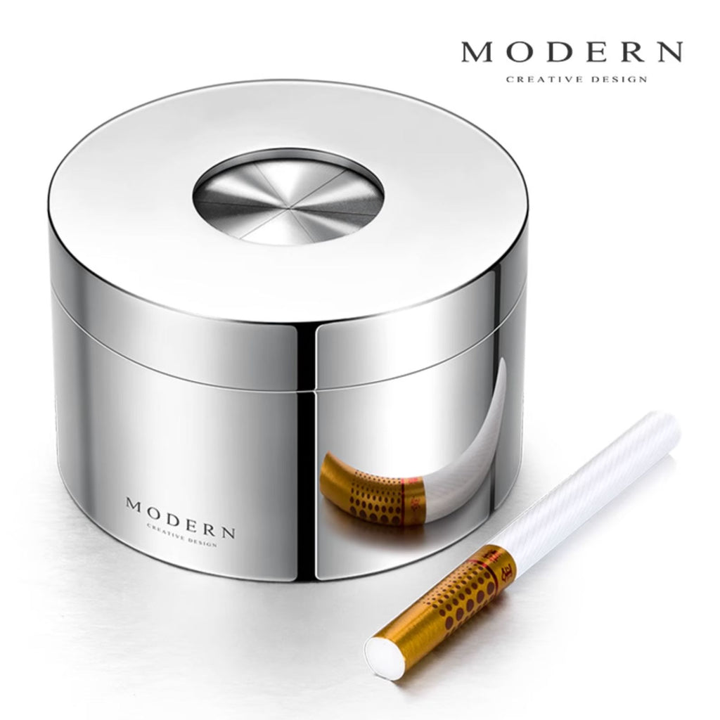 German MODERN Creative Stainless Steel Ashtray With Close Cover Lid ...