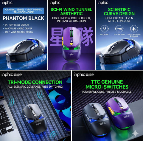 Inphic Original Series Star Tunnel Wireless Gaming Mouse, Wireless/2.4G ...