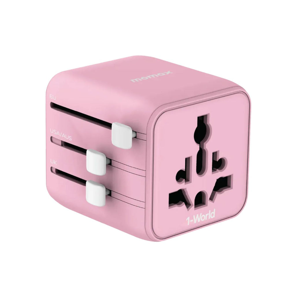Momax 1-World Universal Travel Charger with Dual AC Charger Momax Pink