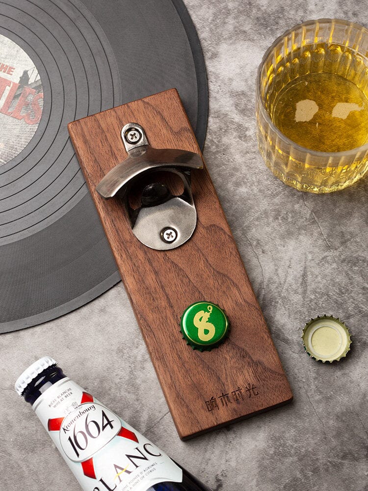 Noon Time Walnut Magnetic Bottle Opener - Refrigerator & Wall Mount ...