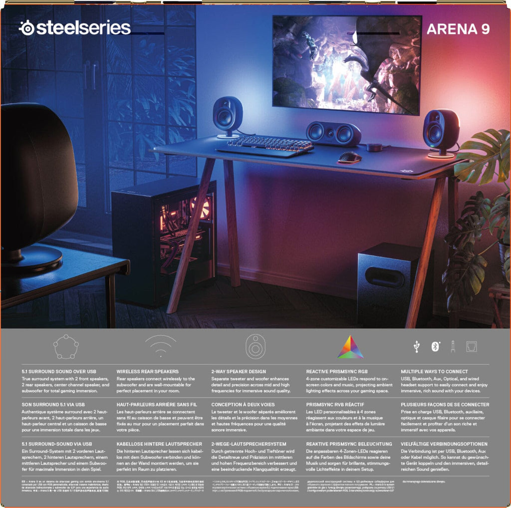 SteelSeries Arena 9 Illuminated 5.1 Desktop Gaming Speakers – 5.1 USB ...
