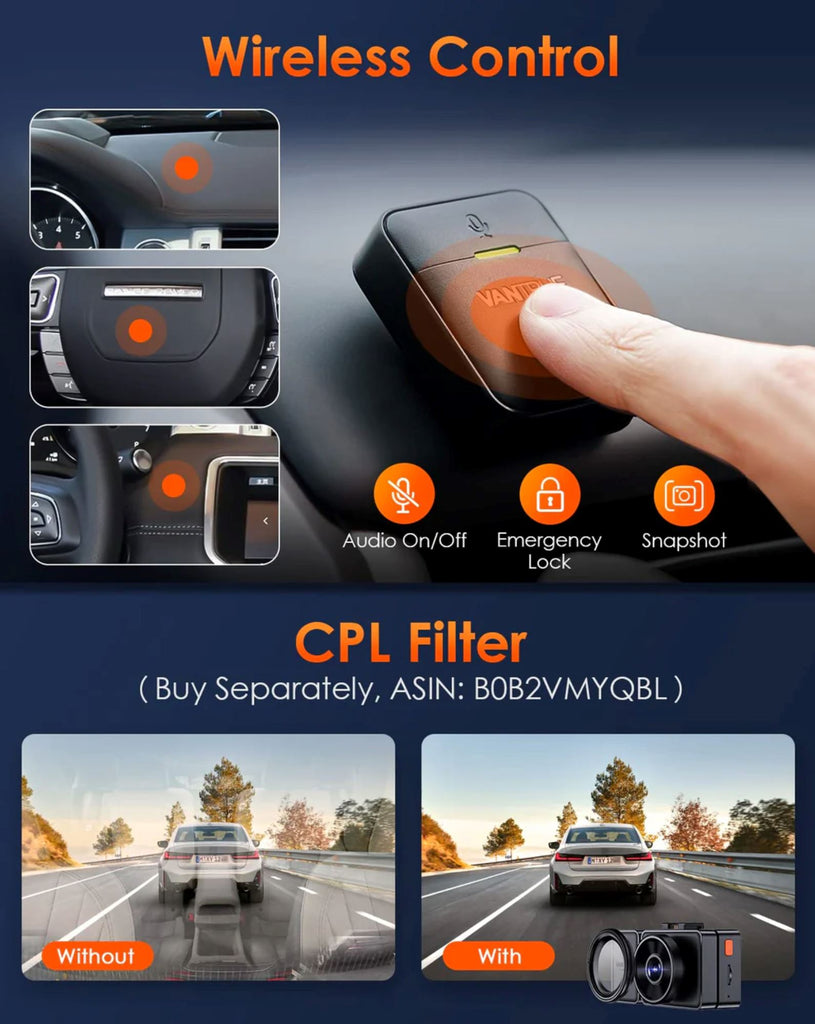 Vantrue E3 Dash Cam 3CH 2.5K Front Rear Indoor Dash Cam Built-in WiFi ...