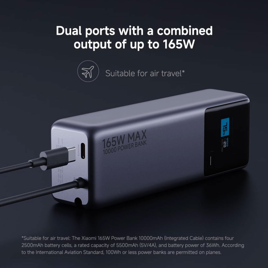 Xiaomi 165W Power Bank 10000mAh - Built-in USB-C Cable, 165W Dual Port ...