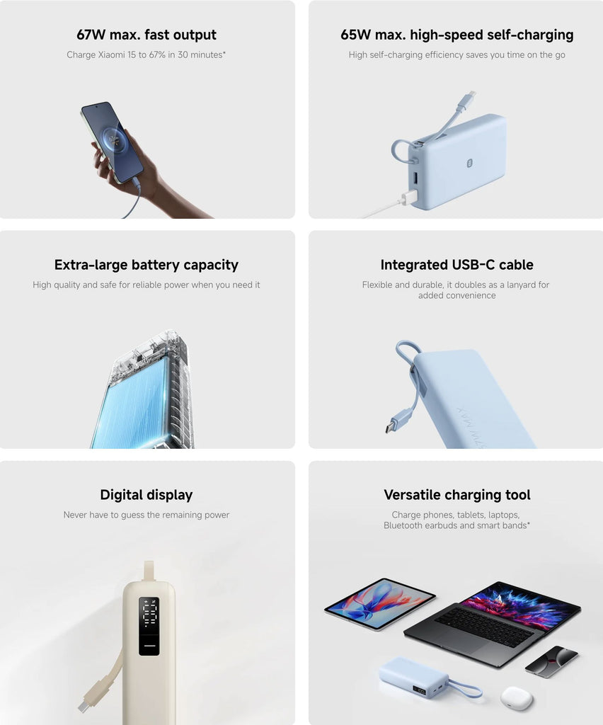 Xiaomi 67W Power Bank 20000mAh With Integrated USB-C Cable Power Bank ...