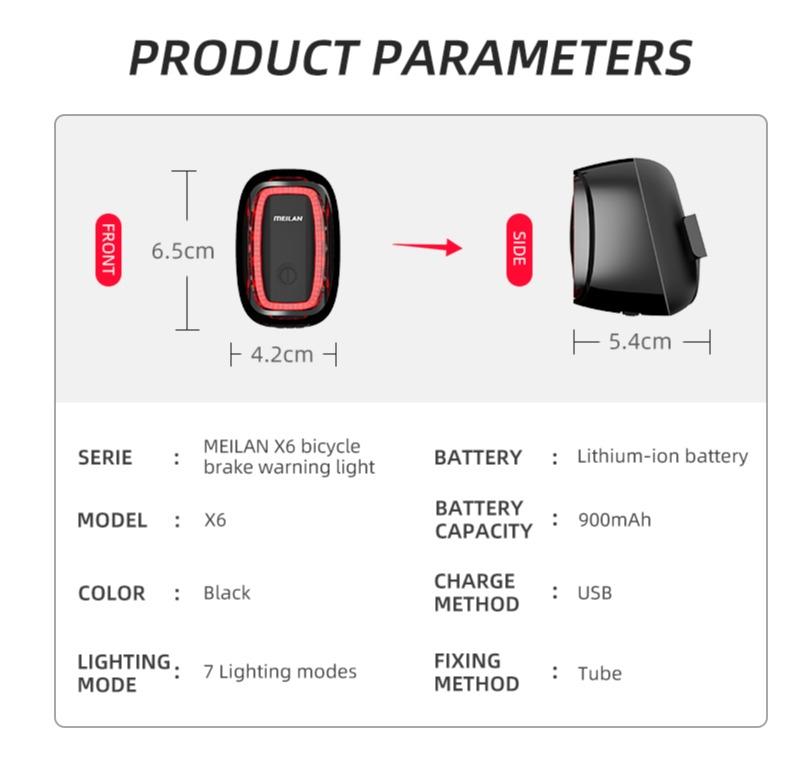 Meilan X6 Smart Bicycle Rear Tail Brake Light LED Bicycle Rear Tail ...